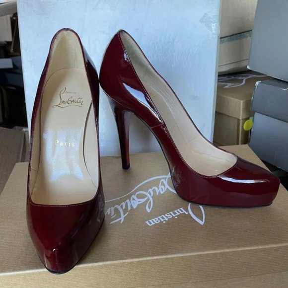 Christian Louboutin | Shoes | Christian Louboutin 36 555 Rolando Red Burgundy Patent Leather ...